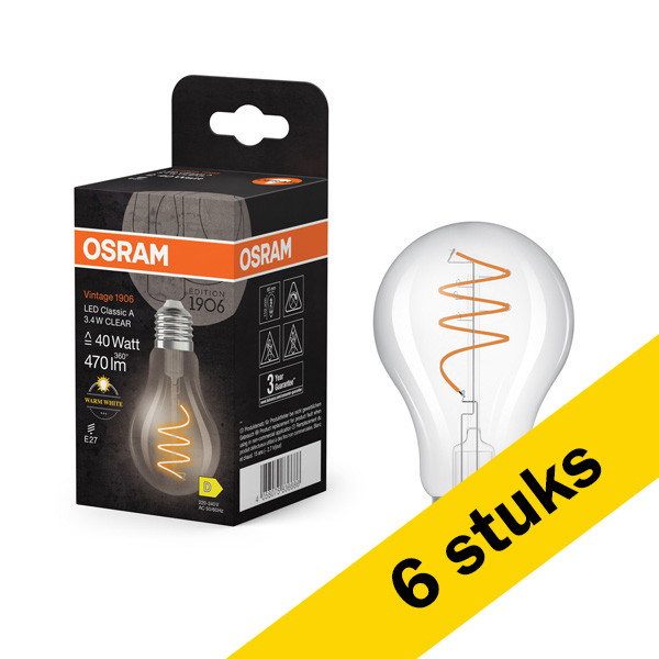 Aanbieding: 6x Osram LED lamp E27 | Peer A60 | Helder | Filament | 2700K | 3.4W (40W) Osram ...